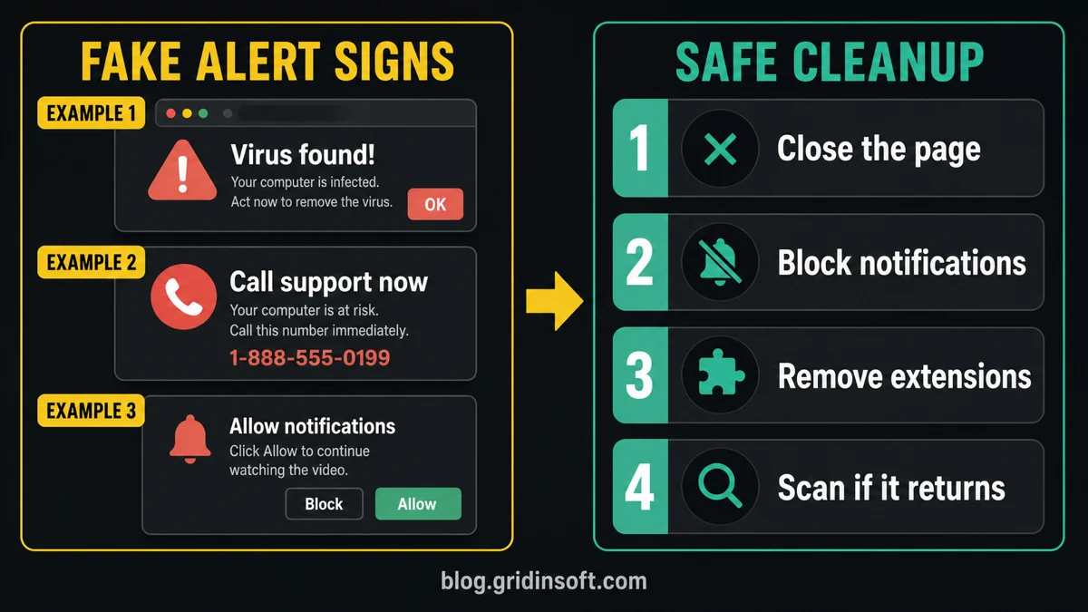 Fake Virus Alert: Remove Pop-Ups and Browser Notifications